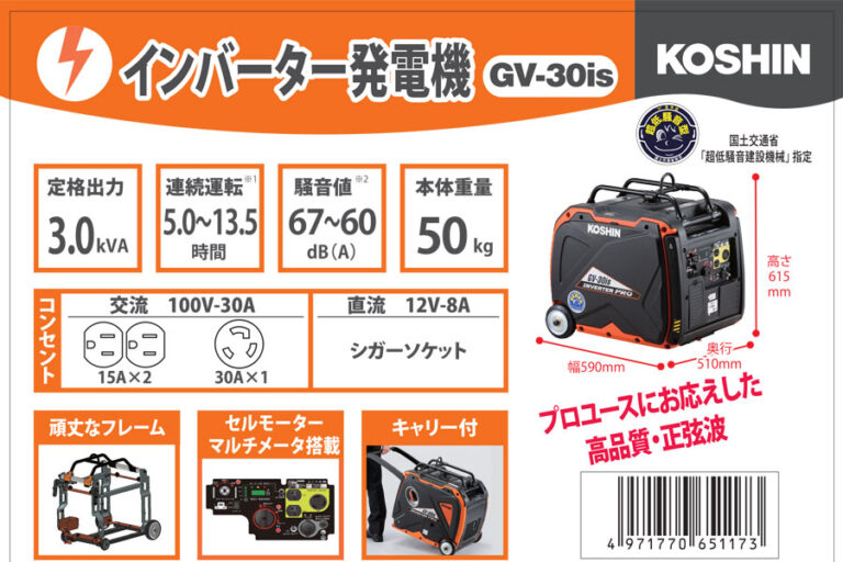 工進正弦波インバーター発電機GV-30is - 株式会社岩佐商会